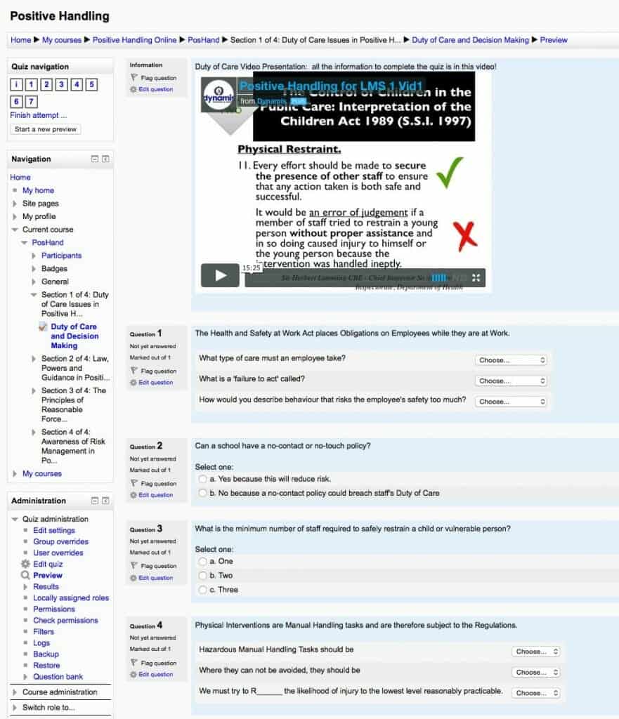 Online Positive Handling Training Screenshot - Positive Handling Training